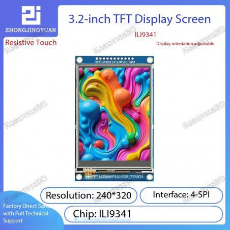 3.2-Inch TFT LCD Display Module (ILI9341 + Touch, SPI) Robotics Bangladesh